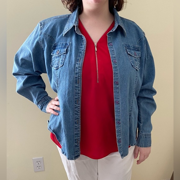 Riders by Lee | Tops | Lee Blue Jean Button Down Shirt With Scalloped ...